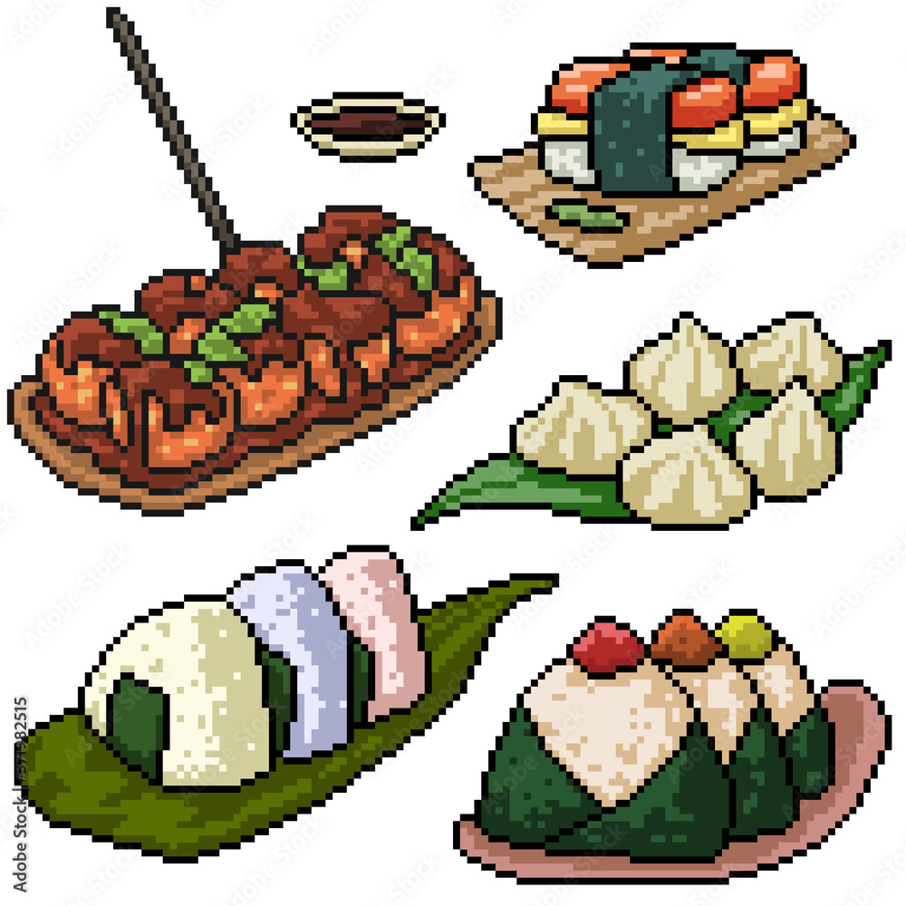 pixel art set isolated japanese snack Stock Vector | Adobe Stock