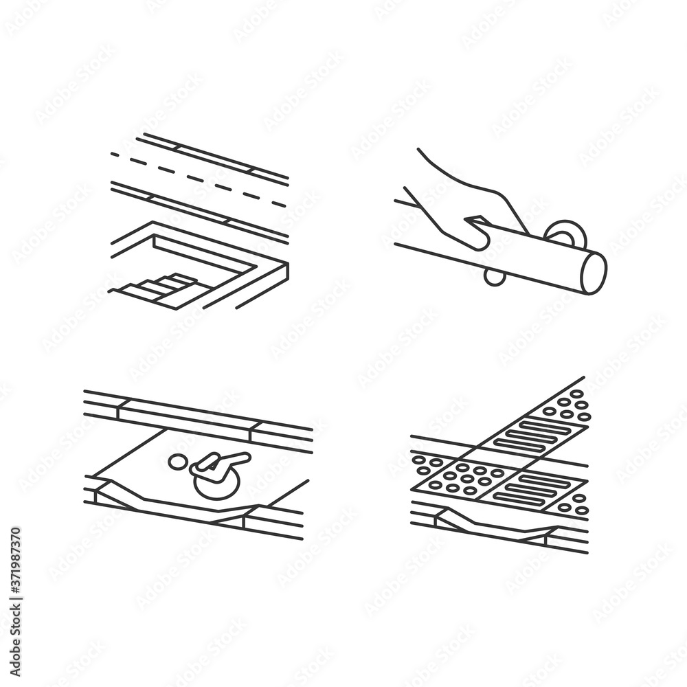 Disabled pedestrian facilities linear icons set. Safe pedestrian ...