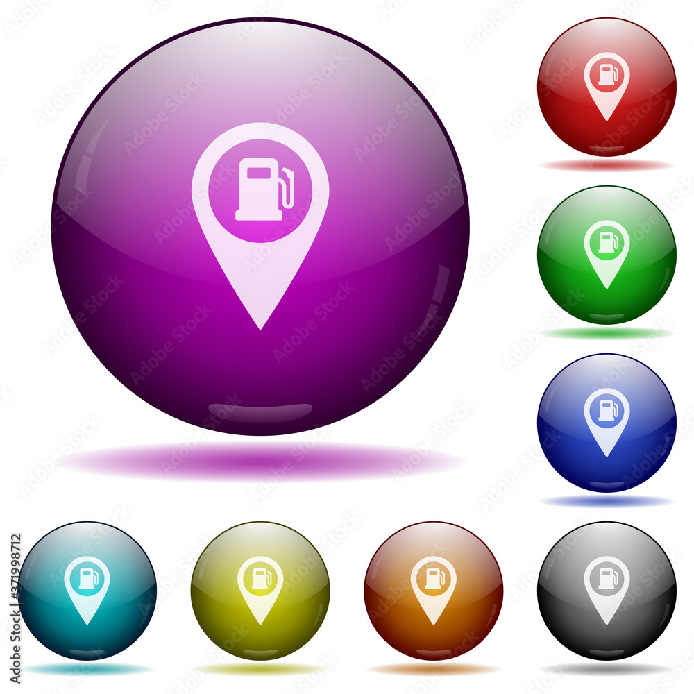 Gas station GPS map location icon in glass sphere buttons Stock Vector ...