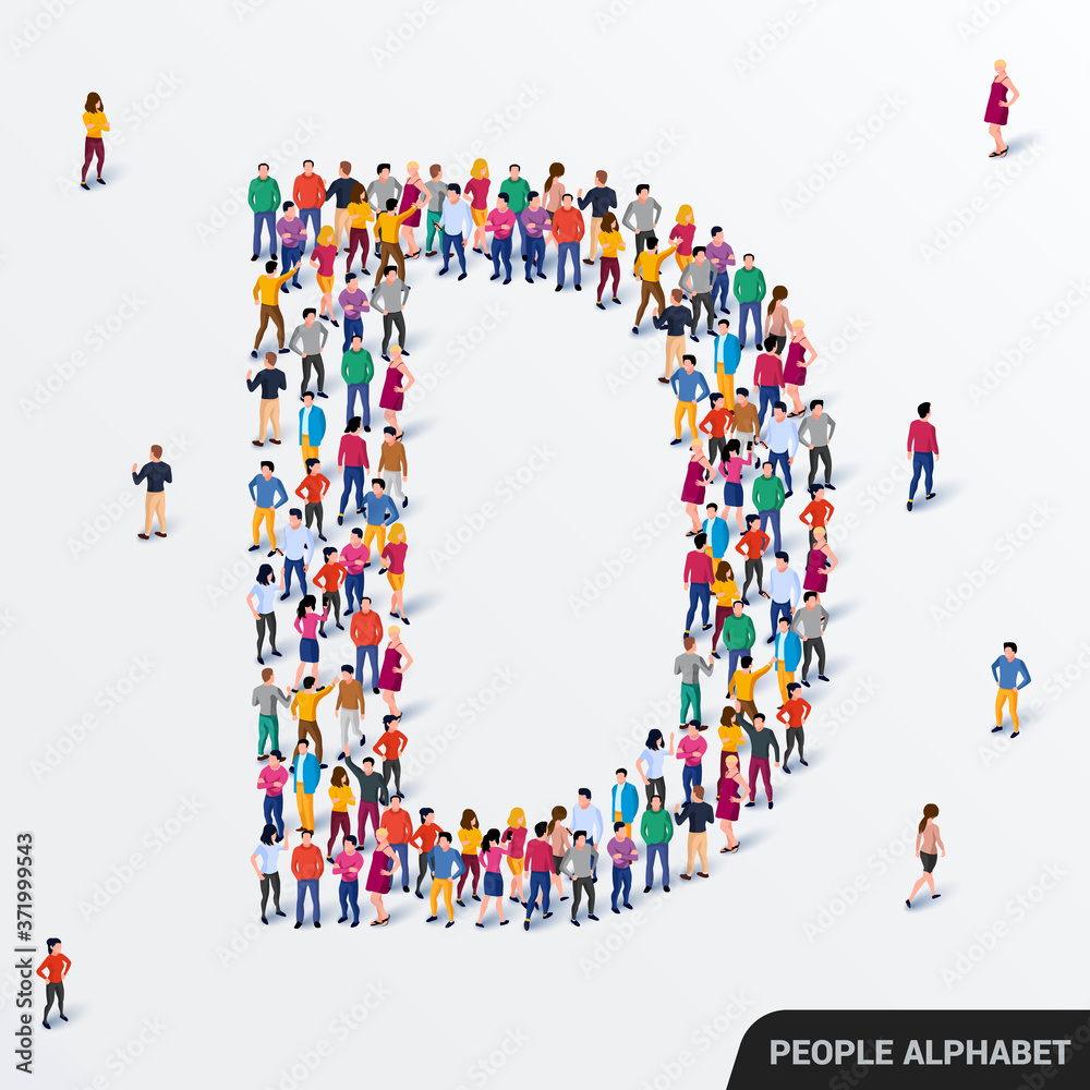 Large group of people in letter D form. Human alphabet. Stock Vector ...