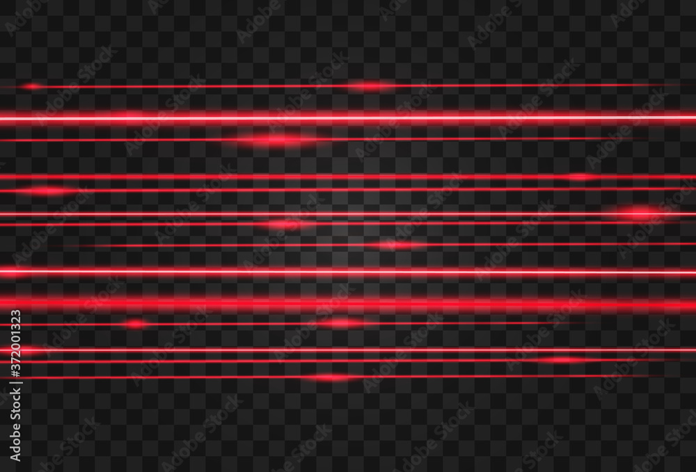 Bright beautiful laser beams on a transparent background. Scanner laser ...