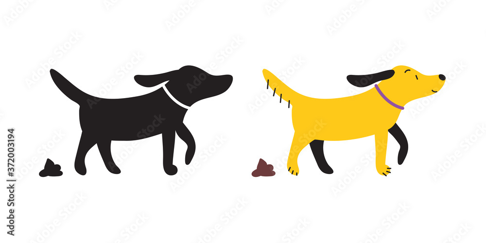Set of dog pooping and its poo vector icons, pictograms. Stock Vector ...