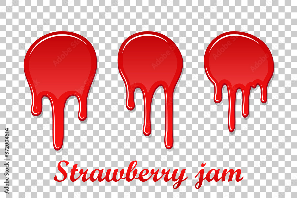 Raspberry drip jam 3D set. Sweet raspberries splash isolated white ...