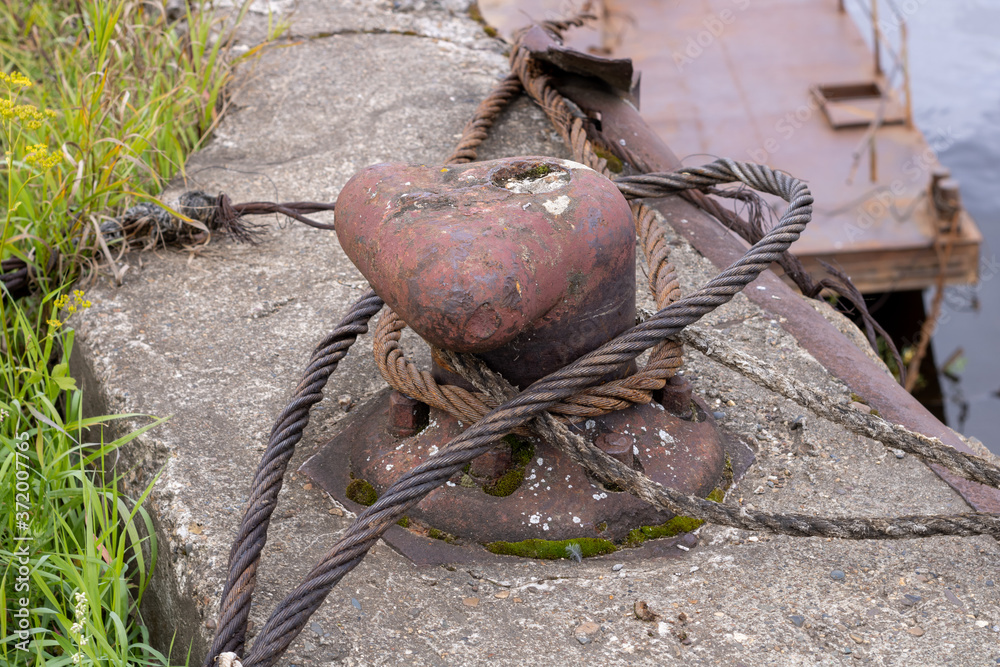 Marine bollard, marine mooring bollard. Equipment at the pier. Stock ...