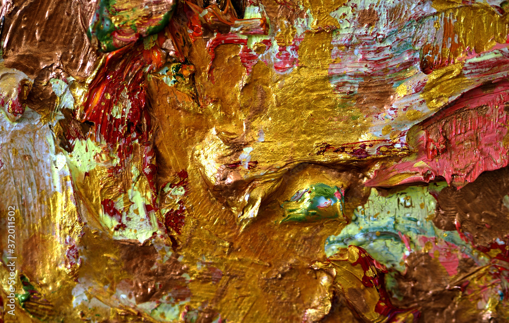 Colorful gold oil painting brushstroke on canvas abstract background ...