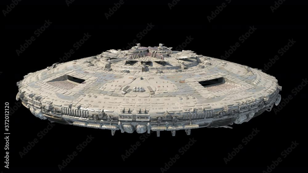 UFO Spaceship Hovering in the sky - Isolated Saucer UFO flying and ...