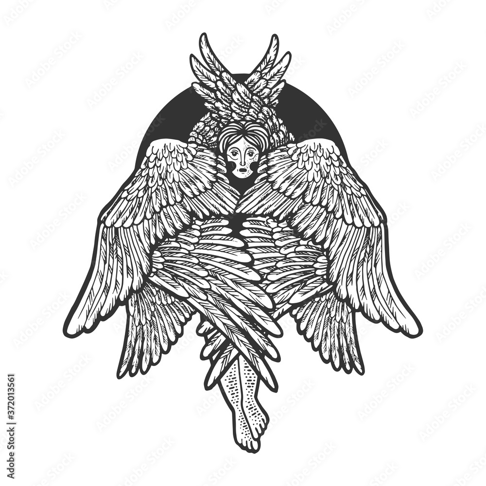 Cherub religious mythical creature sketch engraving vector illustration ...