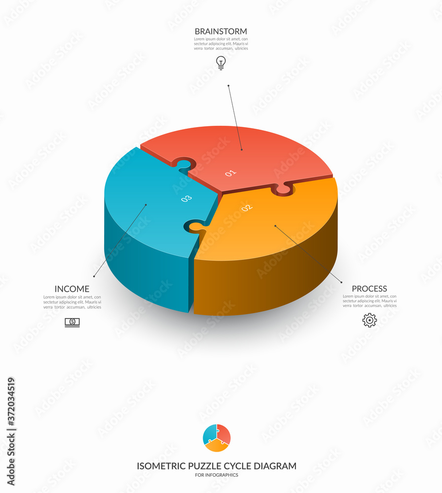 Infographic isometric puzzle circular template. Cycle diagram with 3 ... Infographic isometric puzzle circular template. Cycle diagram with 3 ...