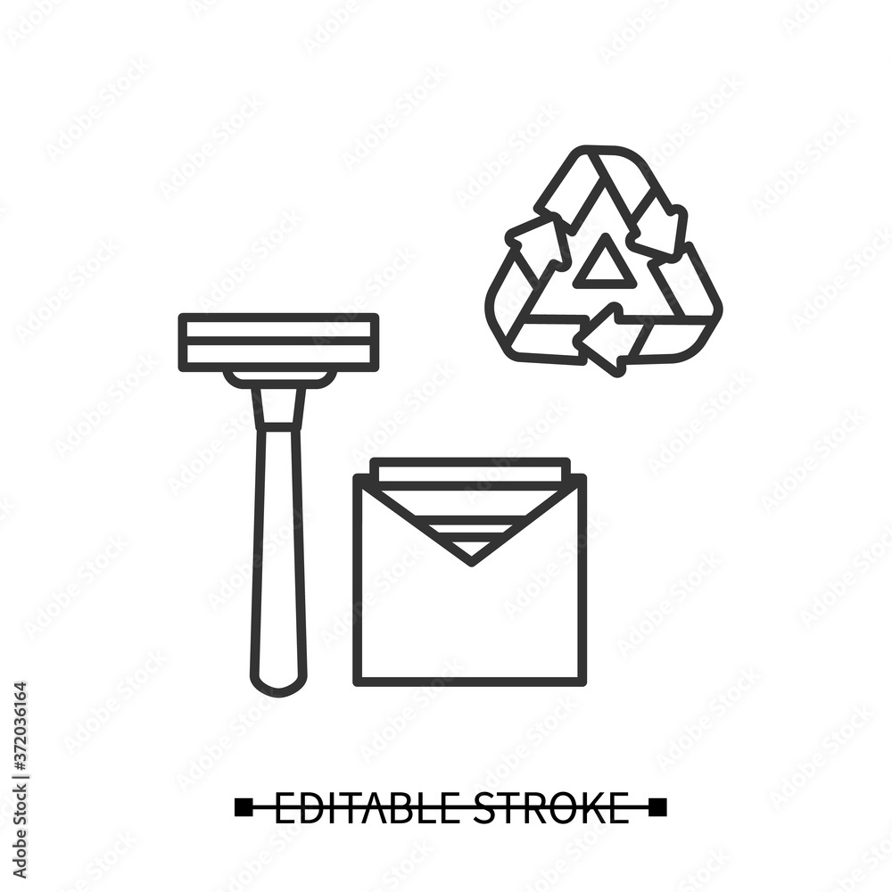 Reusable safety razor icon. Shaving kit with replacement blades and ...