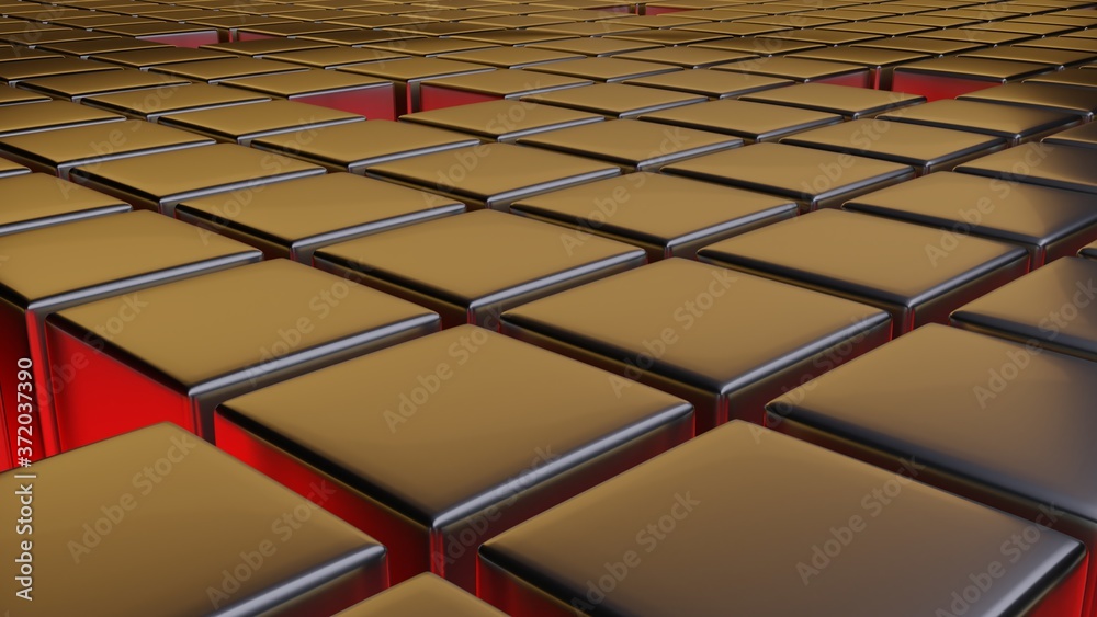 Abstract background of metallic cubic tiles separated with spaces. Warm ...