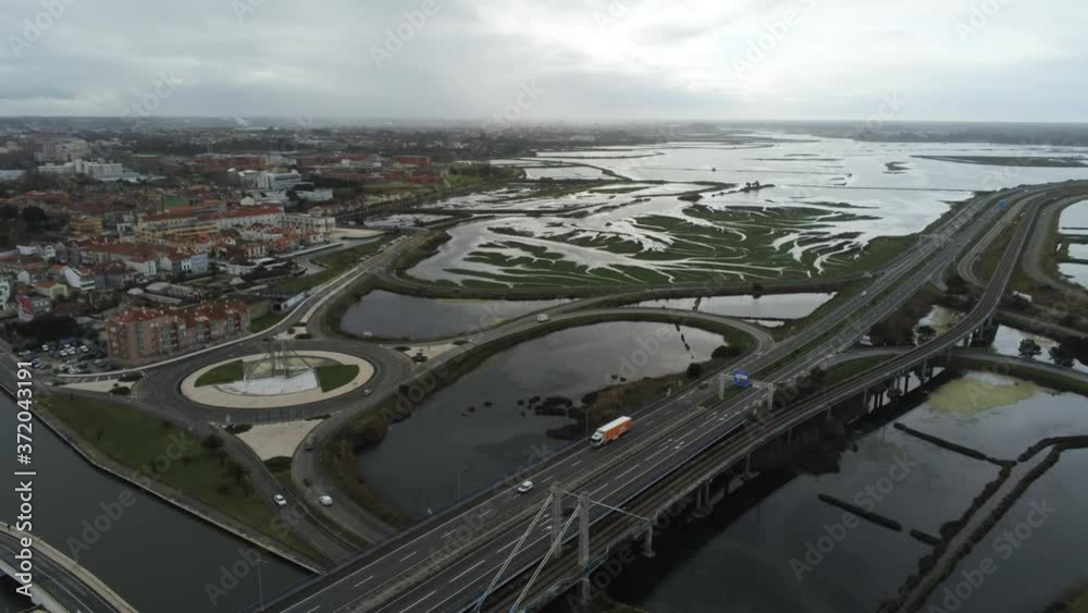 Landscape in Aveiro, city of Portugal. Aerial Drone Footage Stock Video ...