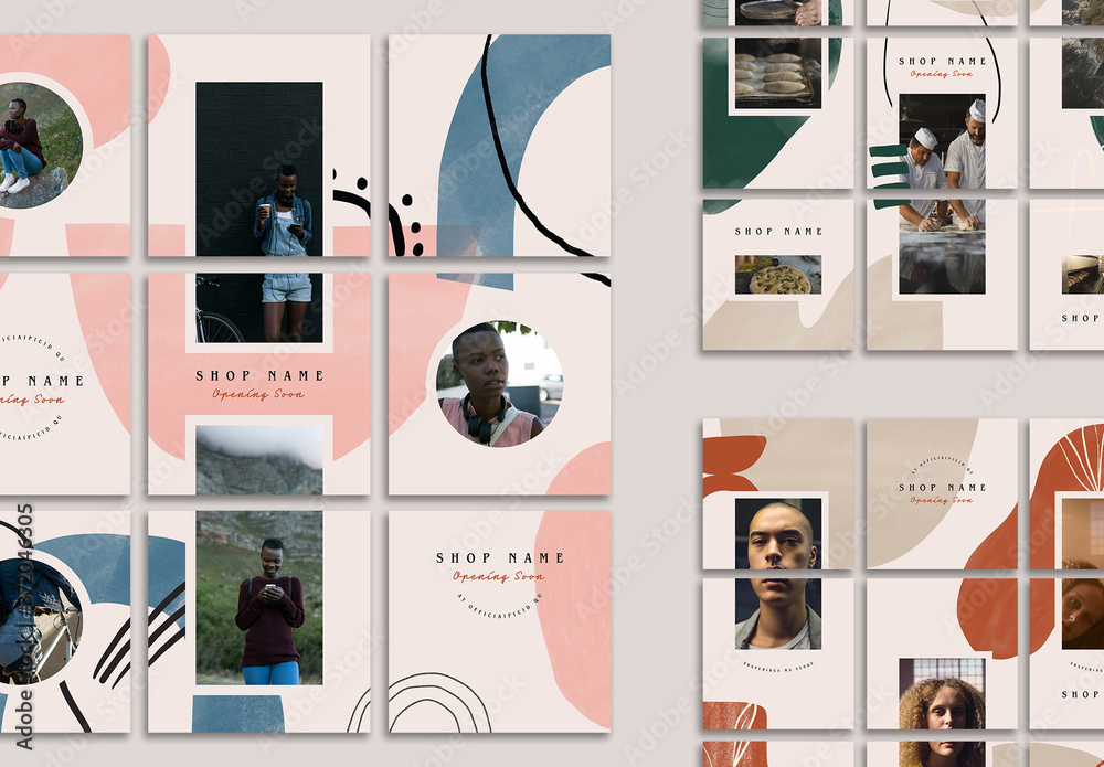 Set of Social Media Grids with Hand-Drawn Elements Stock Template ...