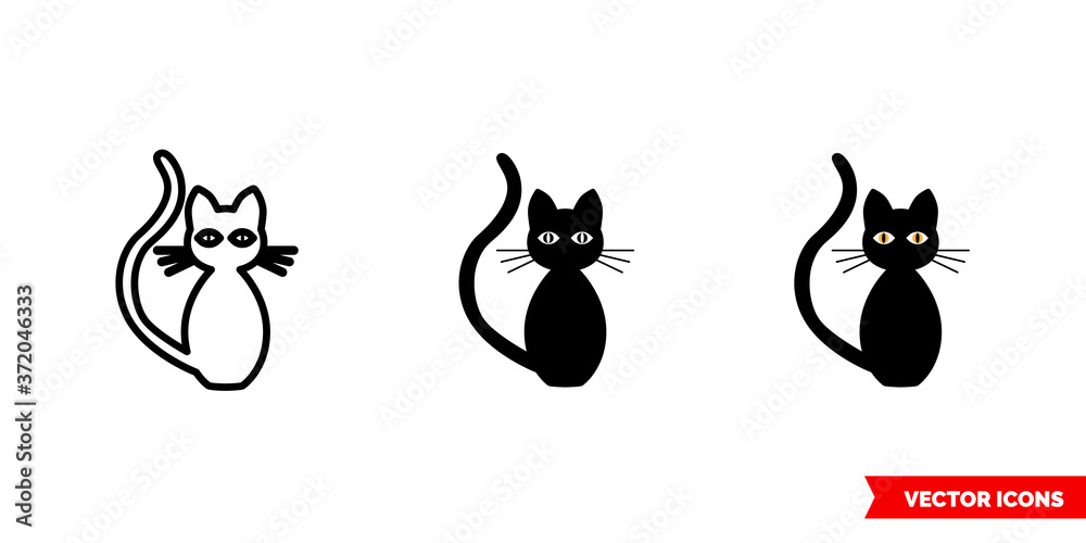 Cat icon of 3 types color, black and white, outline. Isolated vector ...