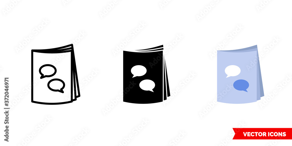 Comics icon of 3 types color, black and white, outline. Isolated vector ...