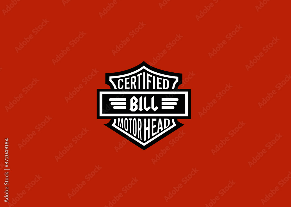 Bill Name Art Motor Head Theme Design Black and White Emblem with ...