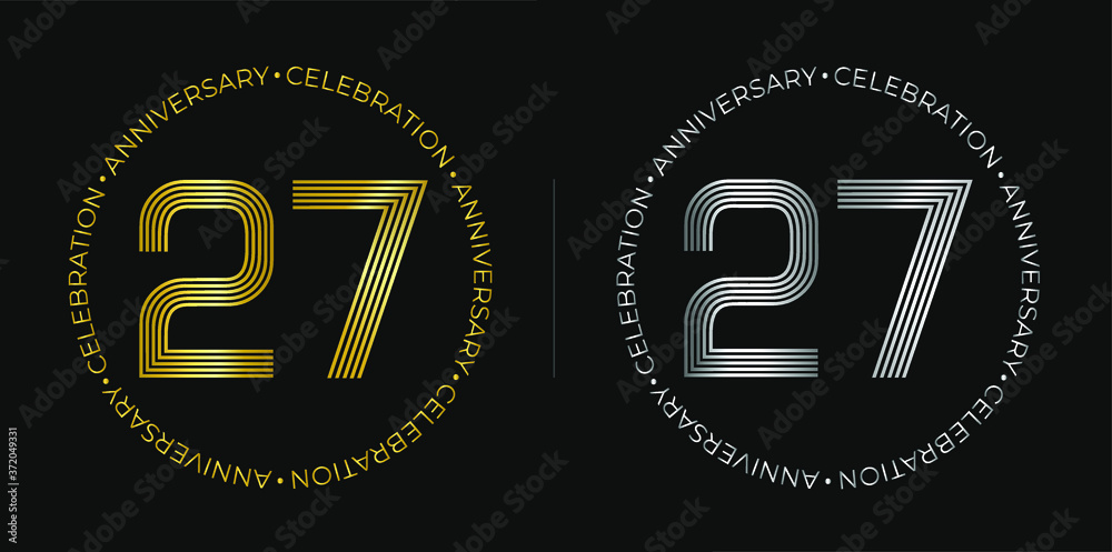 27th birthday. Twenty-seven years anniversary celebration banner in ...