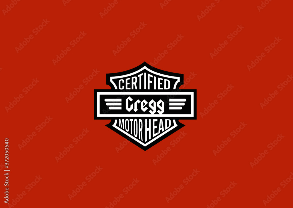 Gregg Name Art Motor Head Theme Design Black and White Emblem with ...