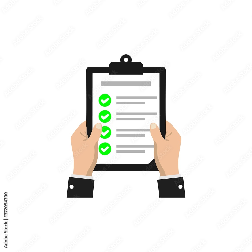 Businessman holding checklist and pencil. Questionnaire, survey ...