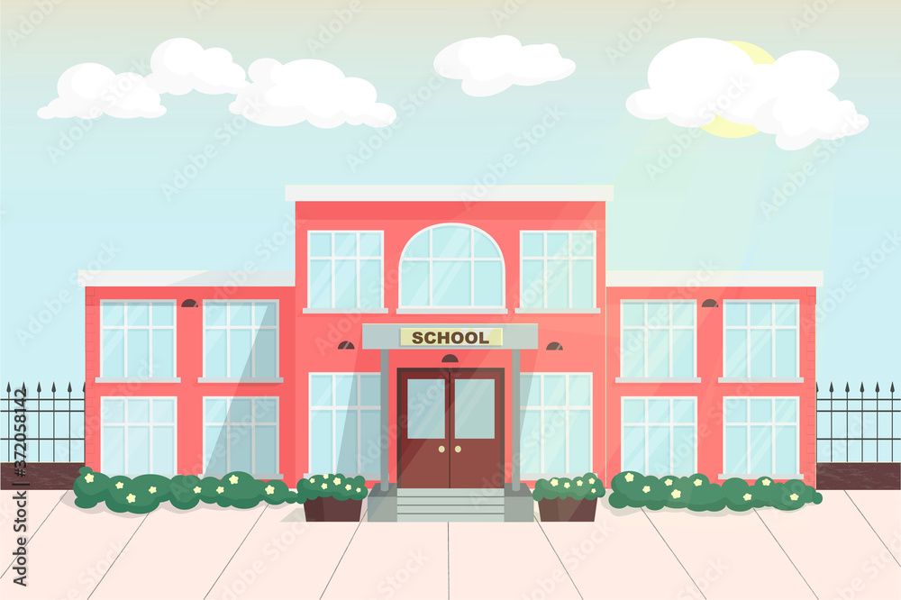 School building back to school background flat vector illustration ...