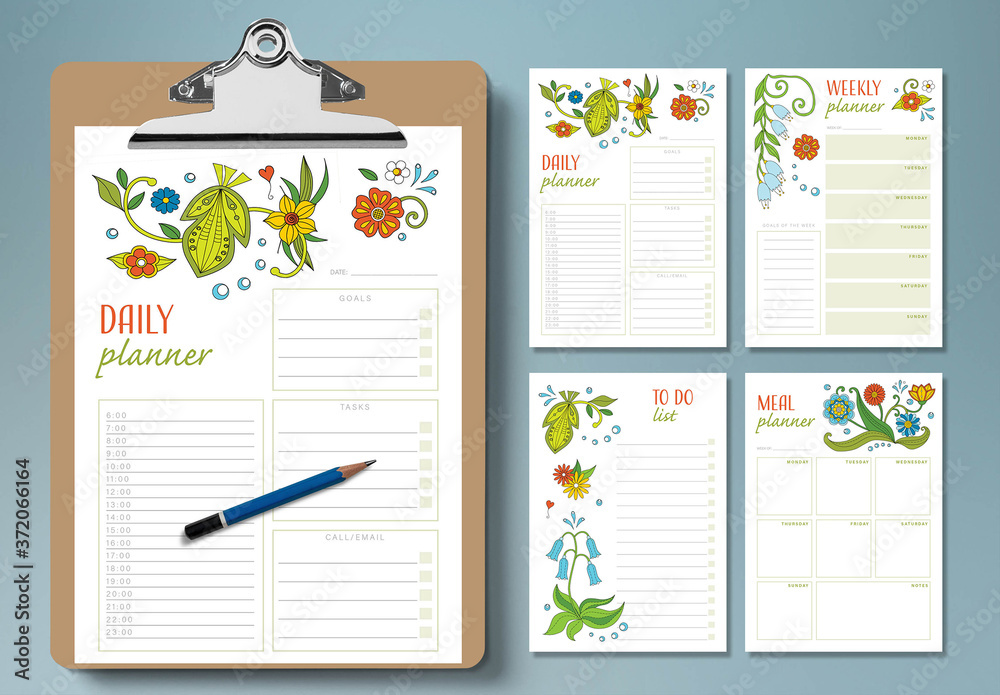 Planner Layout with Floral Elements Stock Template | Adobe Stock