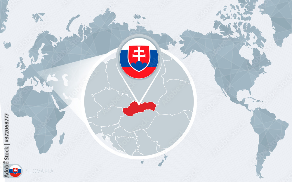 Pacific Centered World map with magnified Slovakia. Flag and map of ...