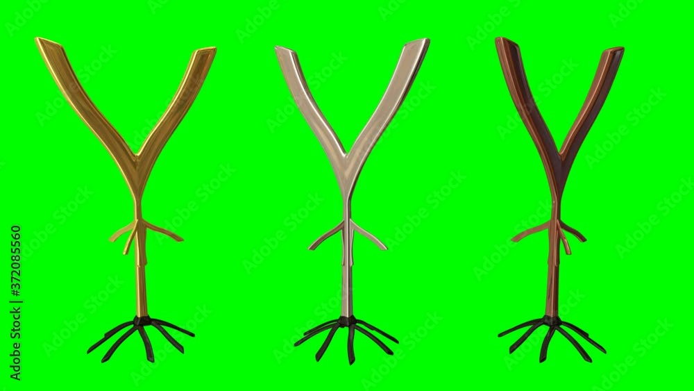 Animated spinning gold, silver and bronze trophy with V for victory ...