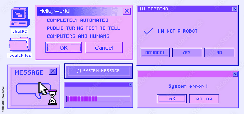 Old user interface elements, retro message box with buttons. Vaporwave and retrowave style ...