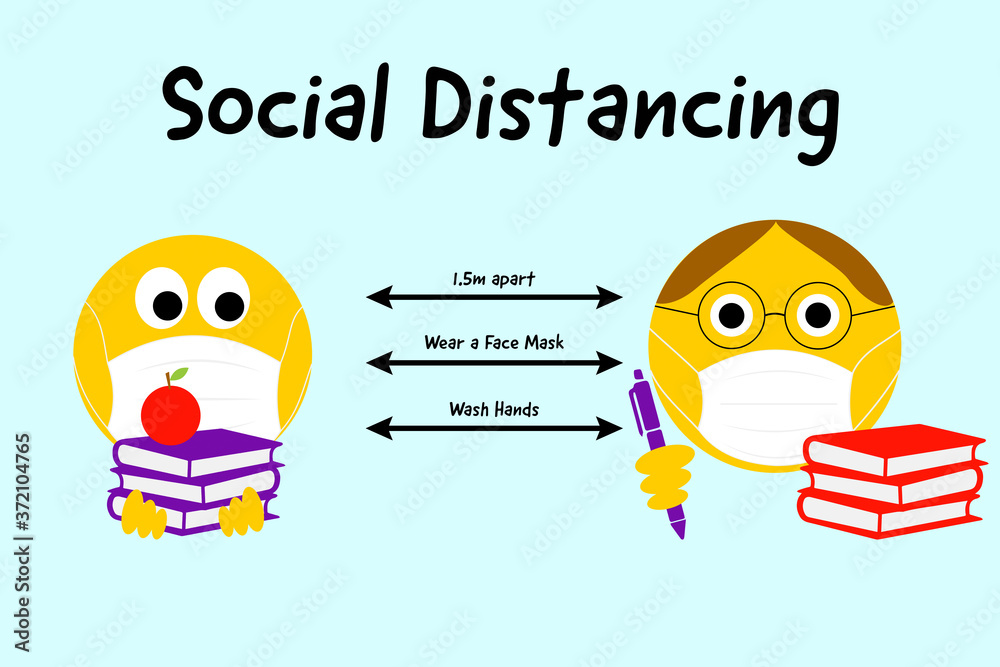 Back to school emojis, Coronavirus, covid 19, social distancing banner ...