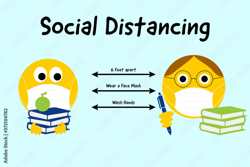 Back to school emojis, Coronavirus, covid 19, social distancing banner ...