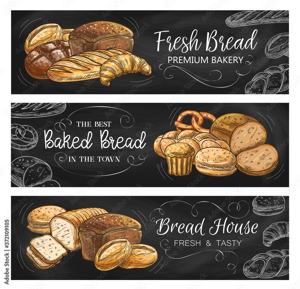 Fototapeta Bread house and bakery chalkboard banners. Rye and wheat ...