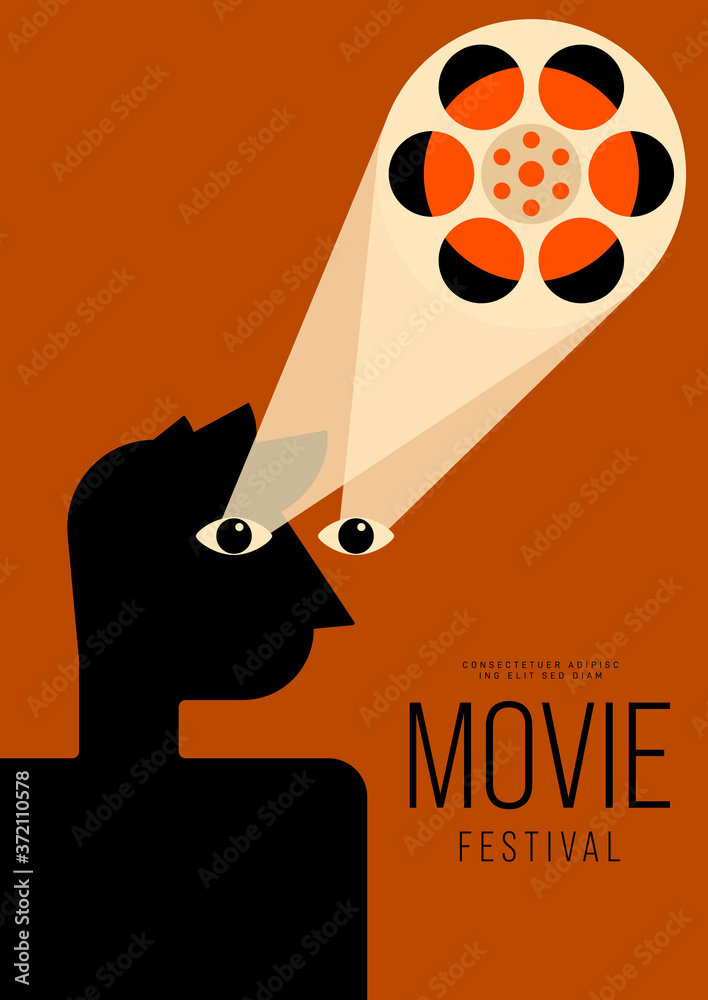 Movie and film poster design template background vintage film reel ...
