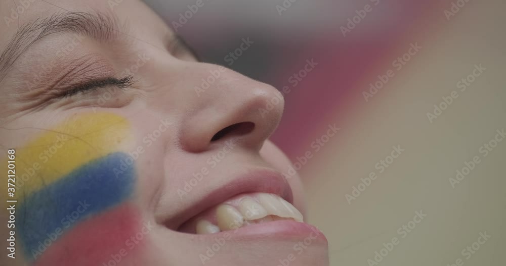 Side View Of Attractive White Colombian Woman With Colombian Flag ...