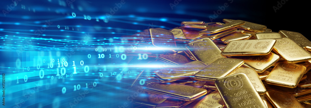 banner of shiny gold bars on financial gold price graph 3d illustration ...