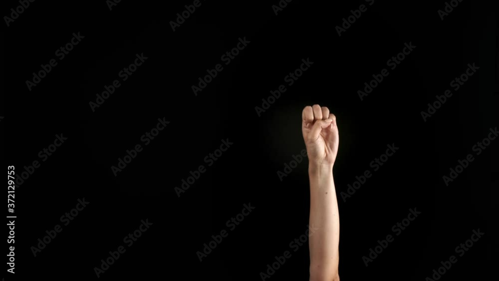 Hand showing letter E on dark background. Sign language alphabet Stock ...