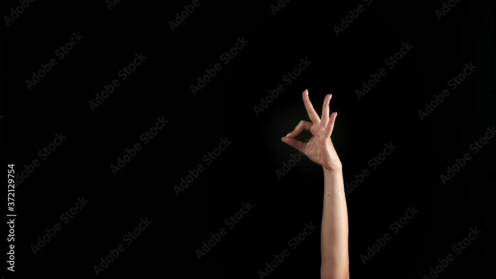 Hand showing letter F on dark background. Sign language alphabet Stock ...