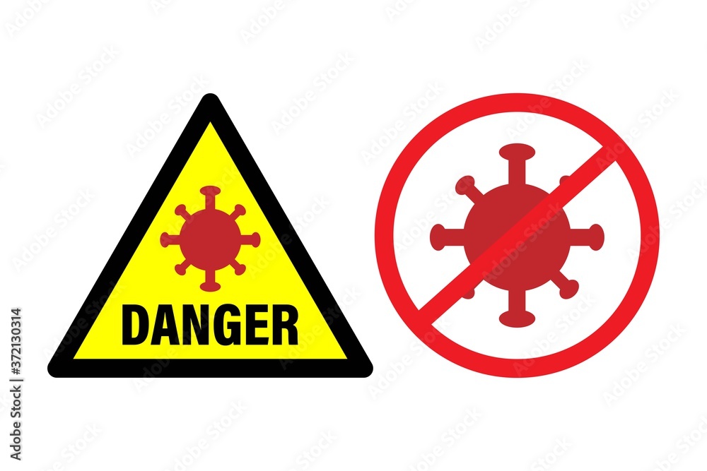 Coronavirus warning and red prohibiting icon. Health hazard sign ...