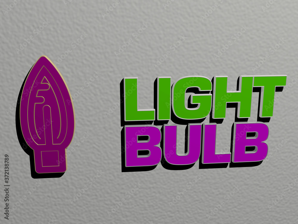 3D illustration of LIGHT BULB graphics and text made by metallic dice ...