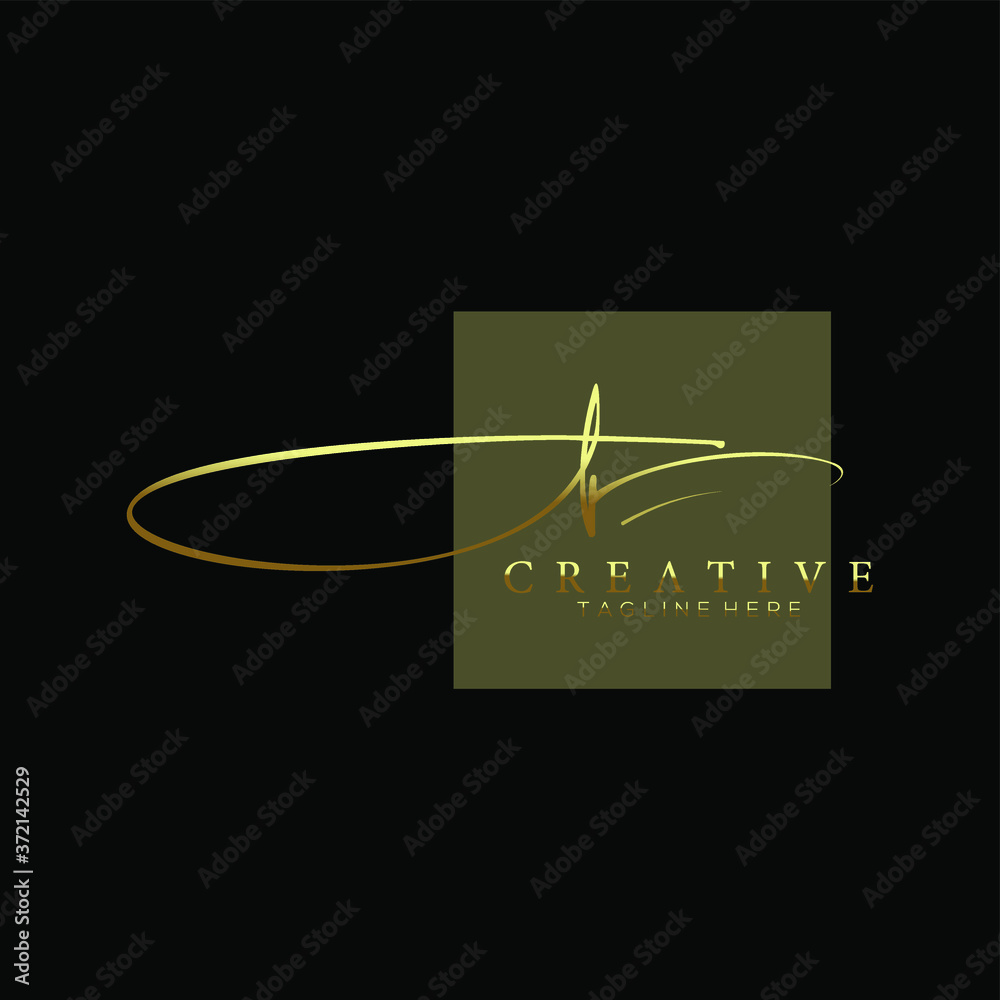 Stylish Gold Signature Letter J Logo Design with Square Gold Background ...