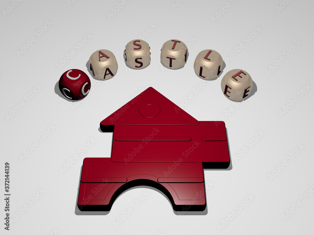 castle circular text of separate letters around the 3D icon, 3D ...