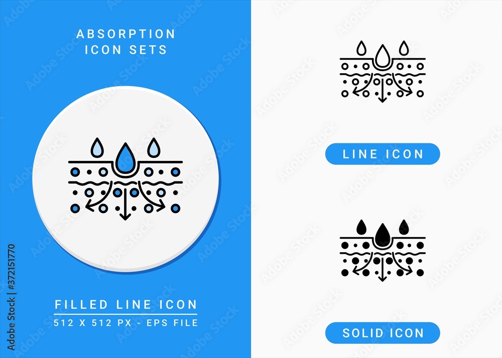 Absorption icons set vector illustration with solid icon line style ...