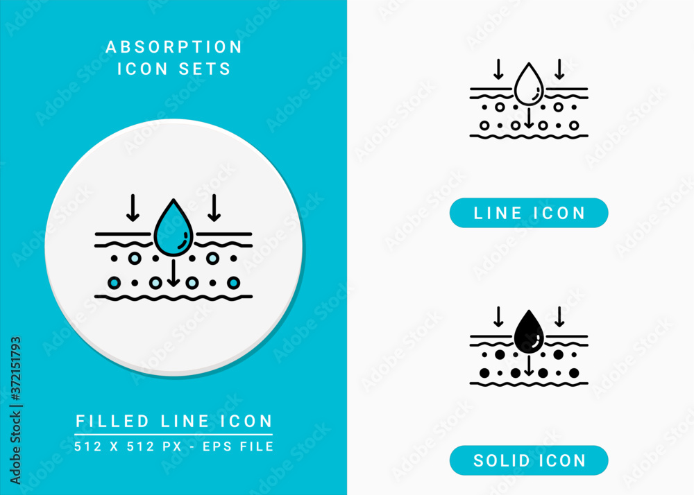 Absorption icons set vector illustration with solid icon line style ...