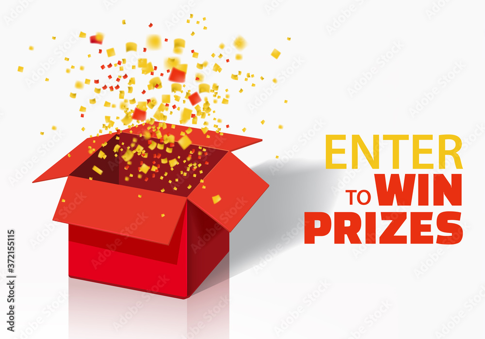 Box Exploision, Blast. Open Red Gift Box and Confetti. Enter to Win ...
