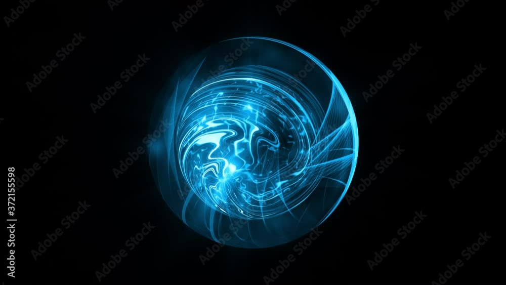 Abstract seamless looping magic plasma light blue sphere scientific ...