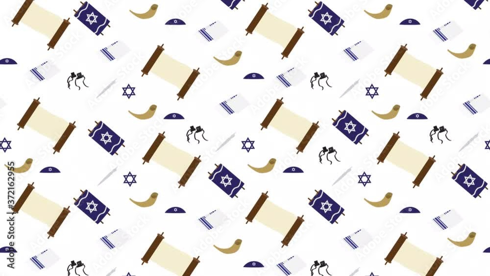 Jewish elements animated background - Torah scroll, Torah hand, Tallit ...
