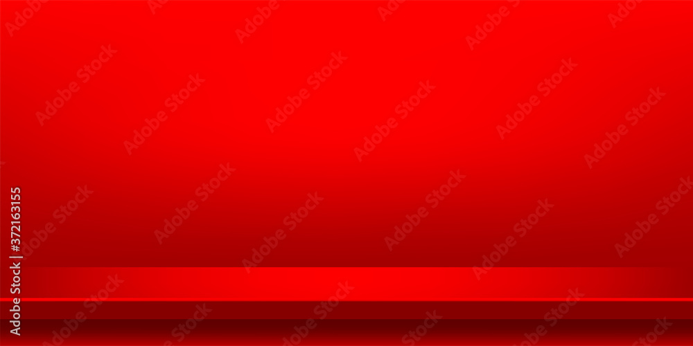 plank table red color on wall room for background, vivid red backdrop ...