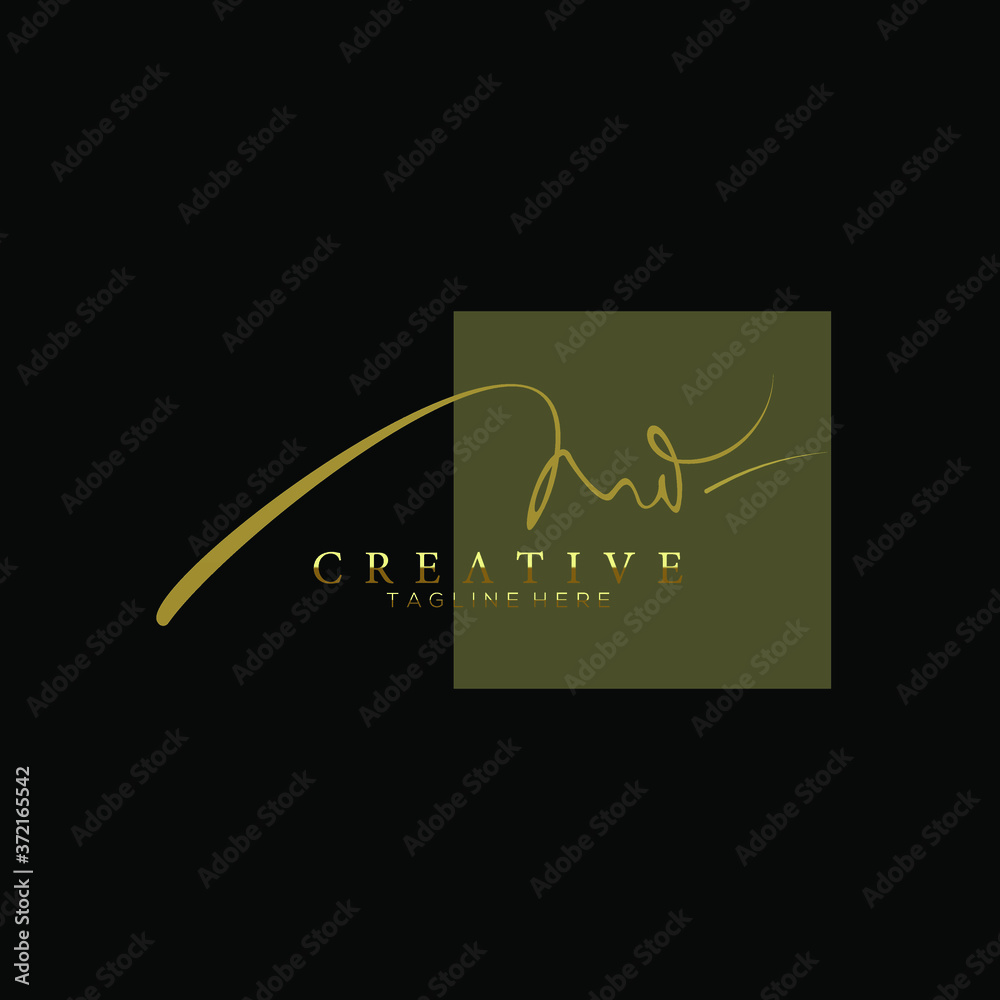 Luxurious Gold Signature Letter M Logo Design with Square Gold ...