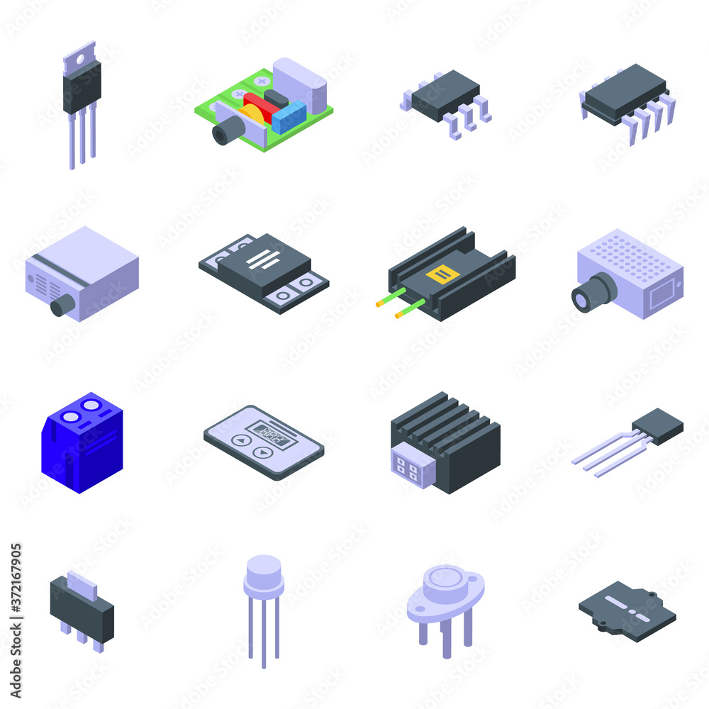 Voltage regulator icons set. Isometric set of voltage regulator vector ...