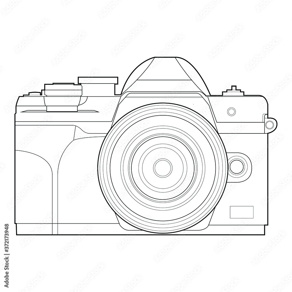 outline drawing of old retro digital camera gadget vector illustrations ...