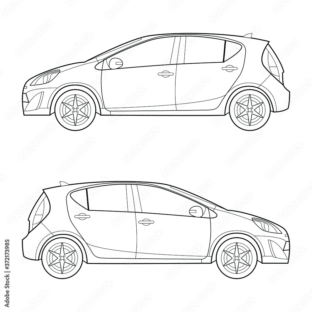 outline drawing left and right side of modern hatchback automobile car ...