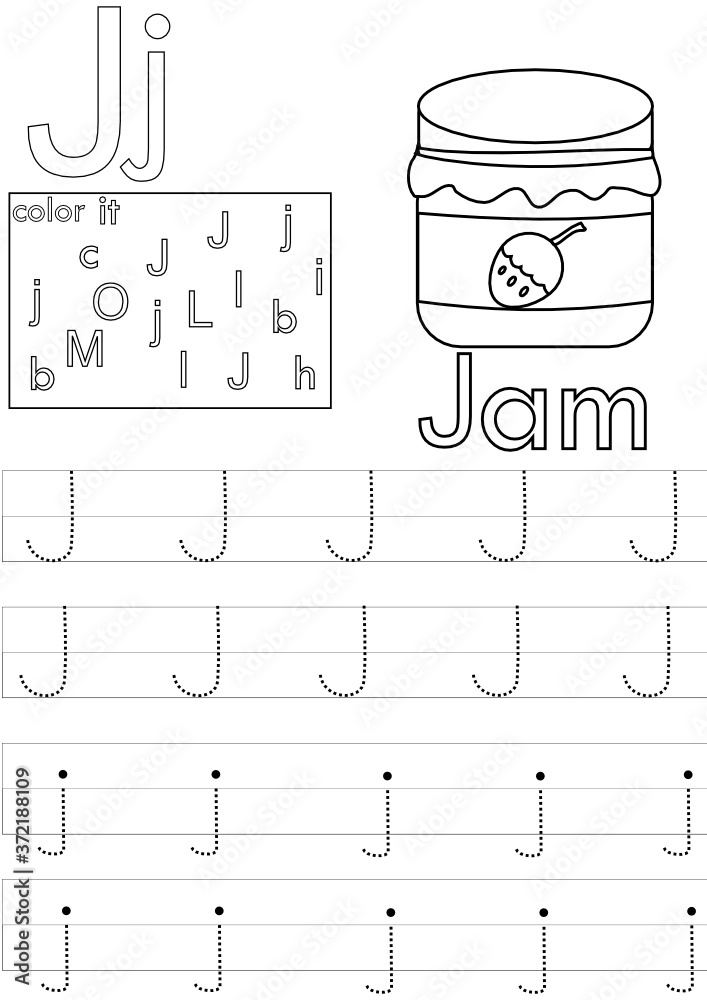 Letter J worksheet for Kindergarten.Alphabet tracing sheet a-z ...